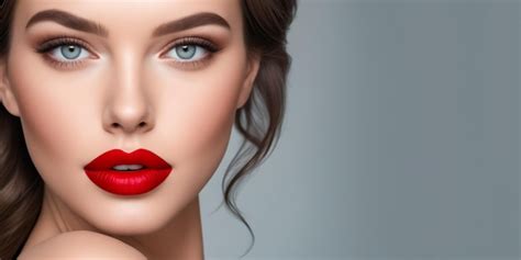 Premium Photo A Woman With Red Lips And Blue Eyes