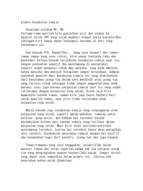 Contoh Pidato Kenakalan Remaja Pdf