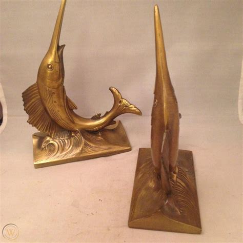 Vintage Brass Marlin Sailfish Bookends Philadelphia Manufacturing 8