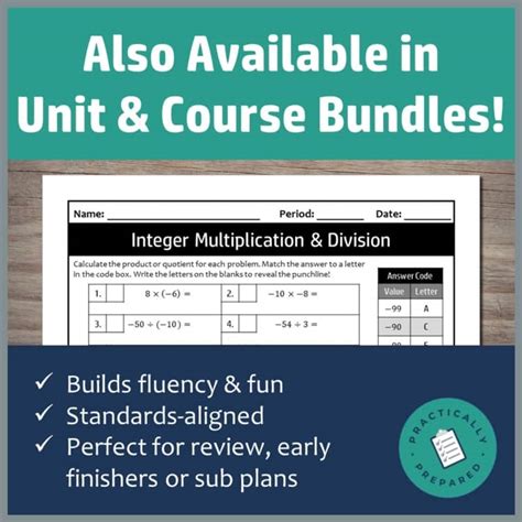 Self Checking Multiplying And Dividing Integers Worksheet No Prep Pre