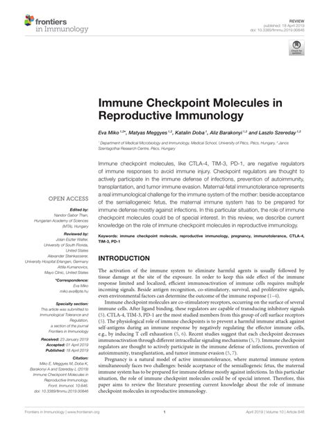 Pdf Immune Checkpoint Molecules In Reproductive Immunology