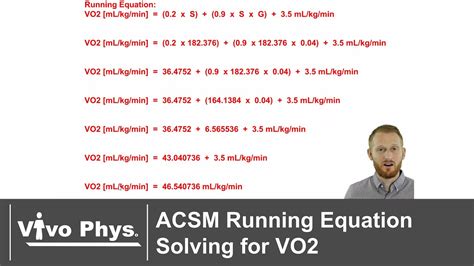Acsm Running Equation Solving For Oxygen Consumption Vo2 Youtube