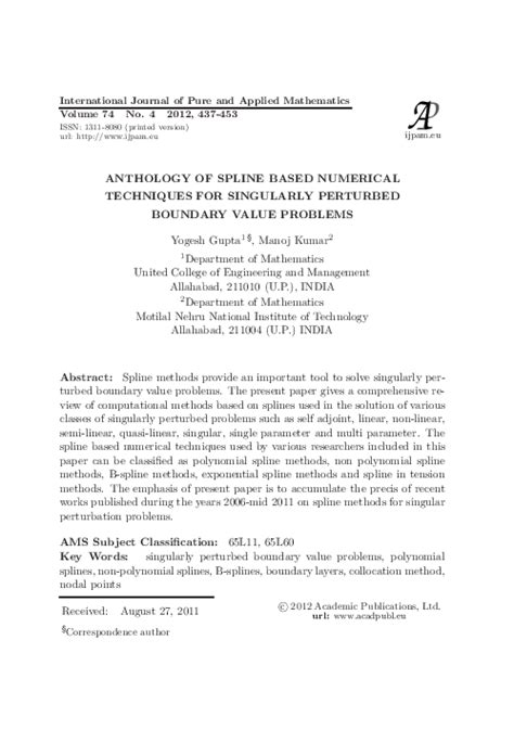 Pdf Anthology Of Spline Based Numerical Techniques For Singularly Perturbed Boundary Value
