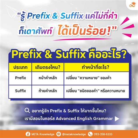 Meta อยากรู้จัก Prefix And Suffix ให้มากขึ้นไหม 🔍📖 👉เรามีสอนในคอร์สadvanced English Grammar 🕔