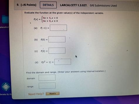 solved evaluate the function at the given value s of the