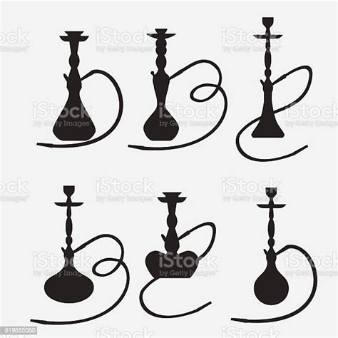 Hookah Labels And Smoke Logo Set Oriental Nargile Silhouettes Isolated