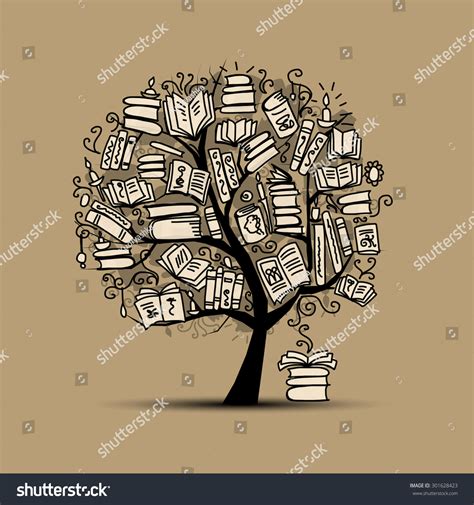 Book Tree Sketch For Your Design Vector Illustration 301628423 Shutterstock
