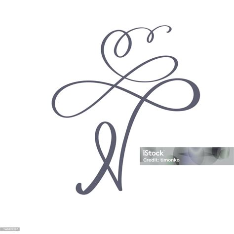 Vector Hand Drawn Kaligrafi Bunga N Monogram Atau Logo Huruf Besar