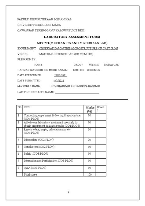 M2 Observation On The Microstructure Of Cast Iron Lab Report Mec291