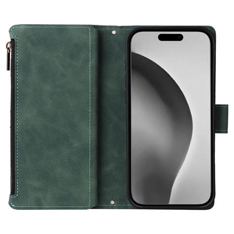 For Iphone Pro Max Crossbody Multi Card Slot Wallet Zipper Leather Phone Case Green