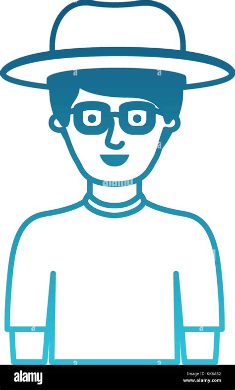 Man Half Body With Hat And Glasses And T Shirt With Short Hair In