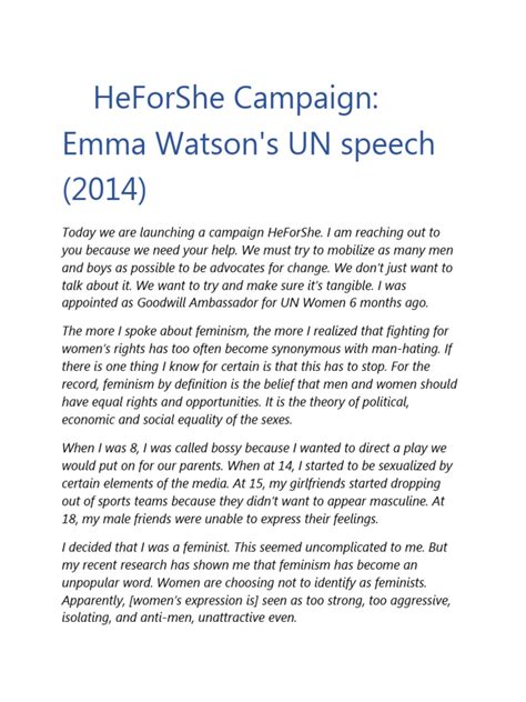 Emma Watson Speech Pdf Gender Studies Feminism