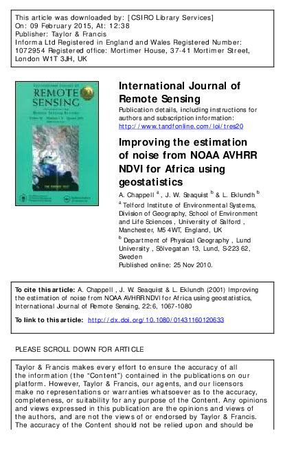 Pdf Improving The Estimation Of Noise From Noaa Avhrr Ndvi For Africa Using Geostatistics
