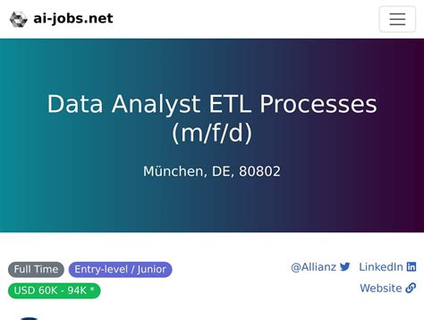 Hiring Data Analyst Etl Processes Mfd In München De 80802 Raimljobs