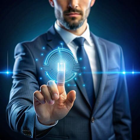 Businessman Using Fingerprint Indentification To Access Personal