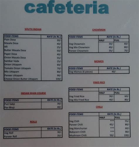 Menu At Cafeteria Ranchi 39
