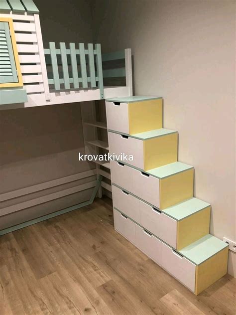 Кровать чердак домик с лестницей комодом на заказ в интернет магазине