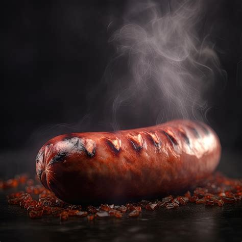 Soczysta Grillowana Kiełbasa Na Ciemnym Tle Dymny Smak I Przepyszny
