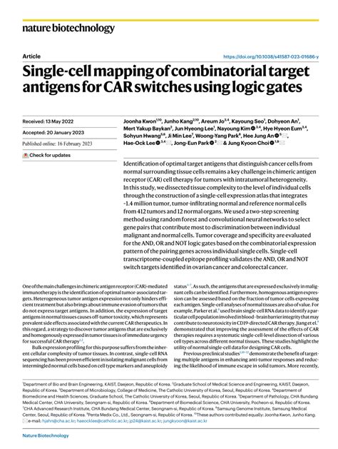 Pdf Single Cell Mapping Of Combinatorial Target Antigens For Car