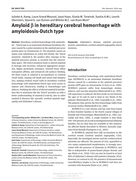 Pdf Amyloid β In Hereditary Cerebral Hemorrhage With Amyloidosis
