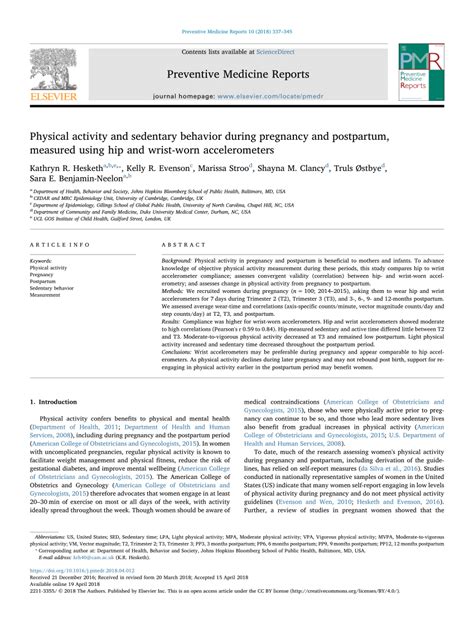 Pdf Physical Activity And Sedentary Behavior During Pregnancy And Postpartum Measured Using