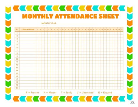 blank monthly attendance sheet printable free