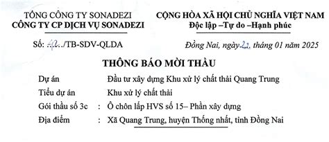 ThÔng BÁo MỜi ThẦu Công Ty Cổ Phần Dịch Vụ Sonadezi