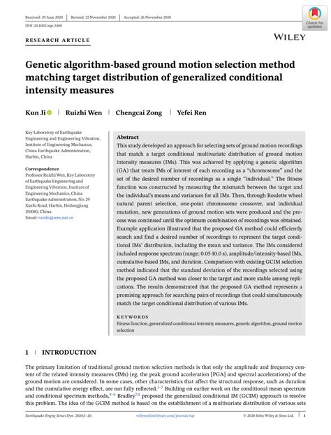 Pdf Genetic Algorithm Ga Based Ground Motion Selection Method Matching Target Distribution