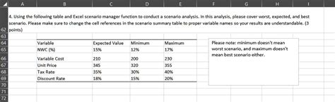 Using The Following Table And Excel Scenario Manager Function To Conduct A Scenario Analysis