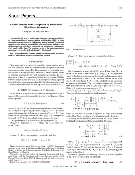 Pdf Robust Control Of Robot Manipulator By Model Based Disturbance
