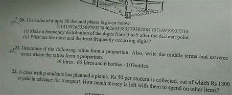 20 The value of π upto 50 decimal places is given below 3 1415926535897
