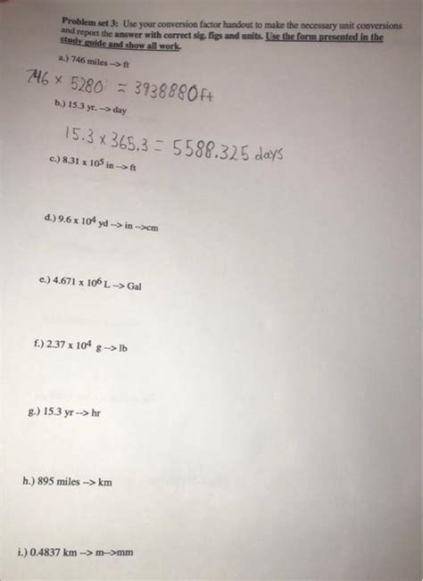 Solved Problem Set 3 Use Your Conversion Factor Handout To Chegg Com