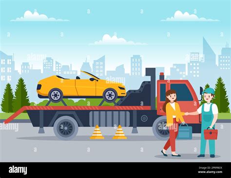 Auto Towing Car Using A Truck With Roadside Assistance Service In
