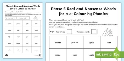 Editable Phase 5 'a-e' Split Digraph Colour By Phoneme Real and Nonsense Words