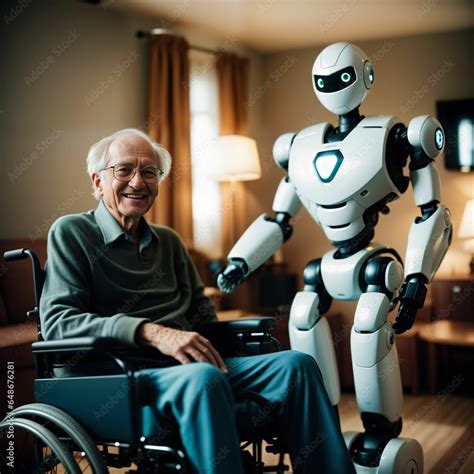 Robot Assistant For Person In Wheelchair Robotic Geriatric Care In Retirement Home Robot