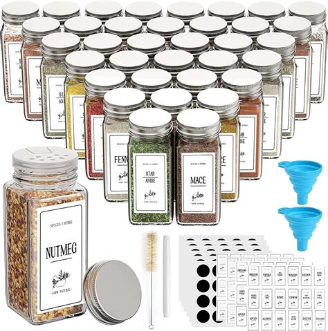 Buy 36 Pack Spice Jars With Lids 180 Labels 4oz Square Glass Spice