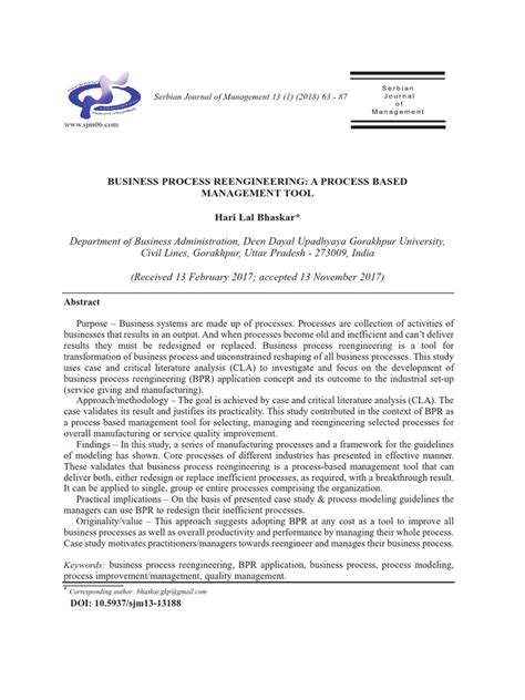 business process reengineering a process based management toolserbian