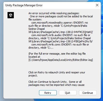 Unity Error Occurred While Resolving Packages Help Unity Engine Unity Discussions