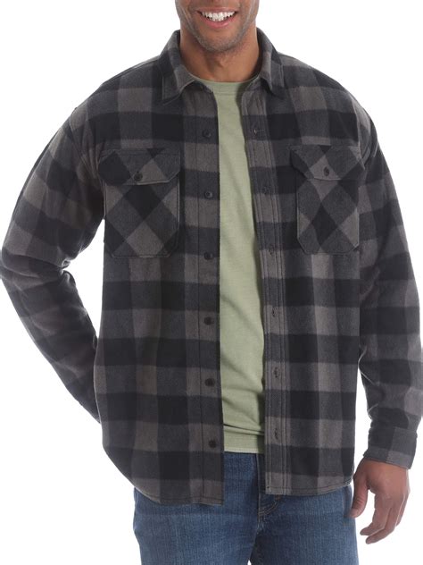 Wrangler Mens Long Sleeve Plaid Wicking Fleece Shirt