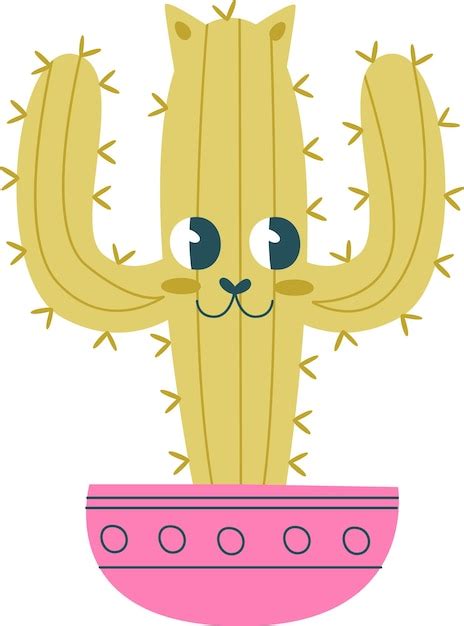 Premium Vector Cat Cactus Character In Pot