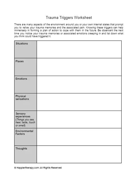 Trauma Triggers Worksheets