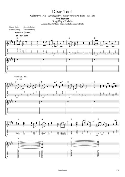 Dixie Toot Tab And Chords Rod Stewart
