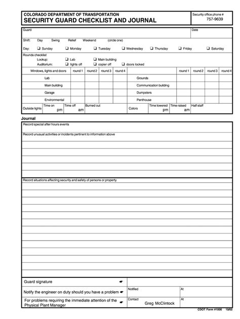 Security Guard Checklist Form Fill Online Printable Fillable Blank