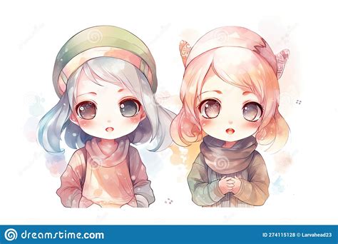 Cute Girl Anime Kawaii Watercolor Ilustration Ai Generated Stock