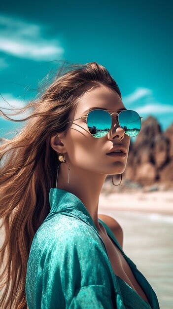 Premium Ai Image Young Pretty Woman Wearing Stylish Sunglasses On The