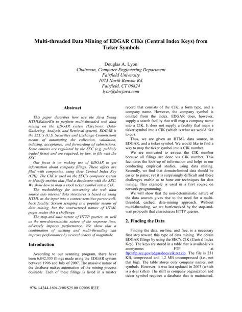 Pdf Multi Threaded Data Mining Of Edgar Ciks Central Index Keys