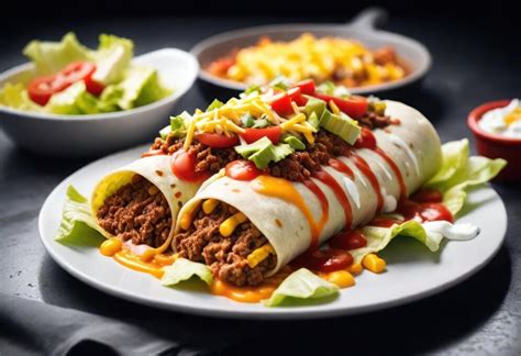 New Mexican Flat Enchiladas With Vegetable Chunks And Blurred Backgroundhighquality 16k