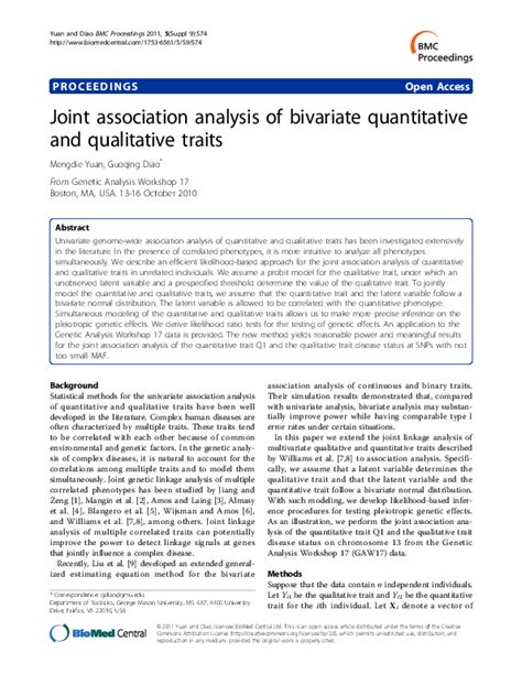 pdf joint association analysis of bivariate quantitative and