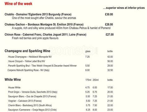 Menu At Tiles Pub And Bar London