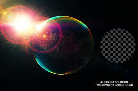 투명한 배경에 다채로운 공 효과의 독특한 스타일의 렌즈 플레어 프리미엄 Ai 생성 Psd
